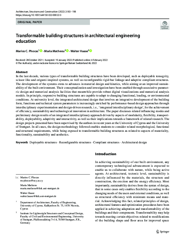 (PDF) Transformable building structures in architectural engineering ...