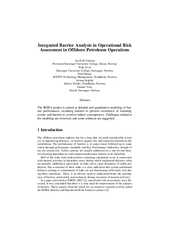 (PDF) Integrated Barrier Analysis in Operational Risk Assessment in ...