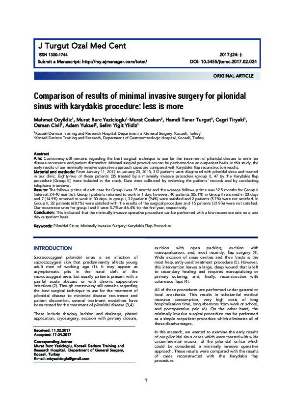 (PDF) Comparison of results of minimal invasive surgery for pilonidal ...