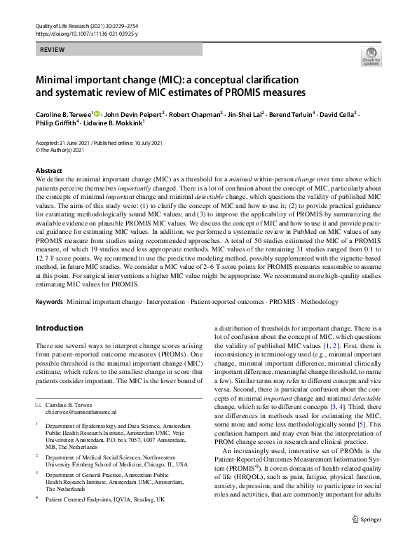 (PDF) Minimal important change (MIC): a conceptual clarification and ...