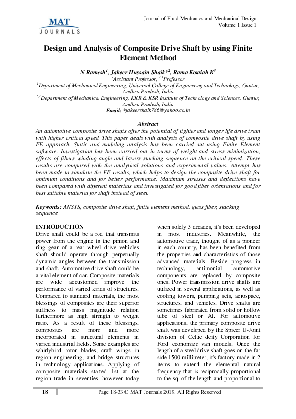(PDF) Design and Analysis of Composite Drive Shaft by using Finite Element Method