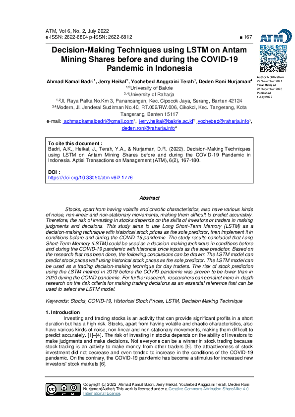 (PDF) Decision-Making Techniques using LSTM on Antam Mining Shares before and during the COVID ...