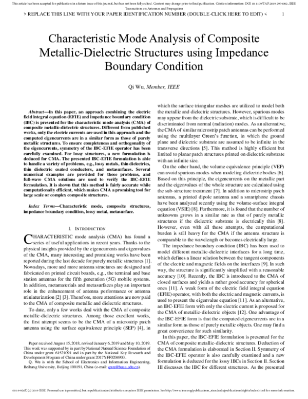 Pdf Characteristic Mode Analysis Of Composite Metal Dielectric Structure Based On Surface