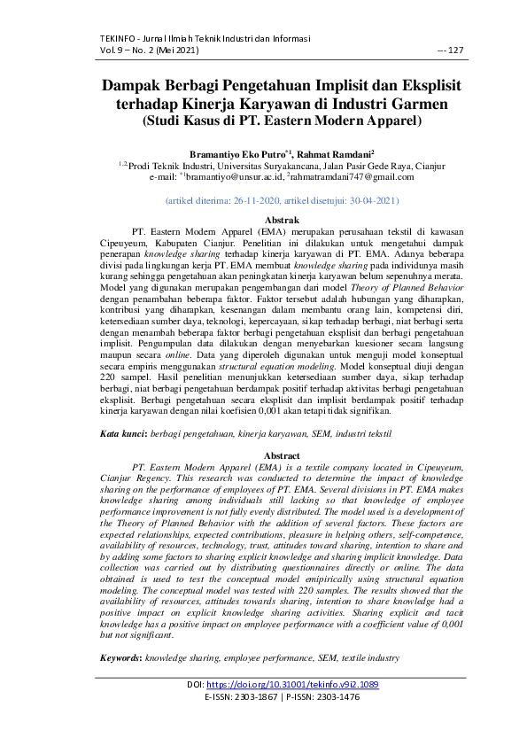 (PDF) Analisis Dampak Berbagi Pengetahuan Implisit dan Eksplisit ...