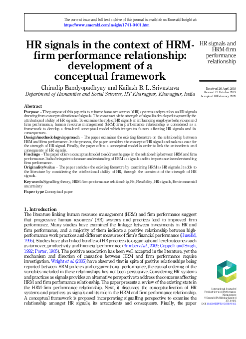 (PDF) HR signals in the context of HRM-firm performance relationship ...