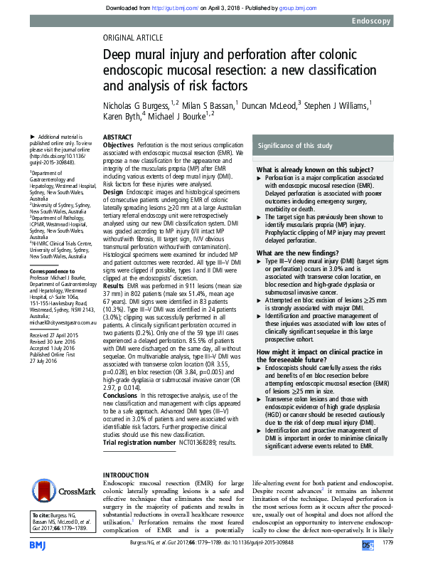 (PDF) Deep mural injury and perforation after colonic endoscopic ...