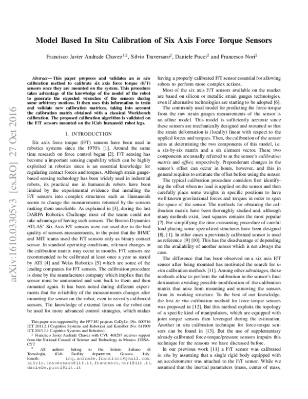 (PDF) Model based in situ calibration of six axis force torque sensors