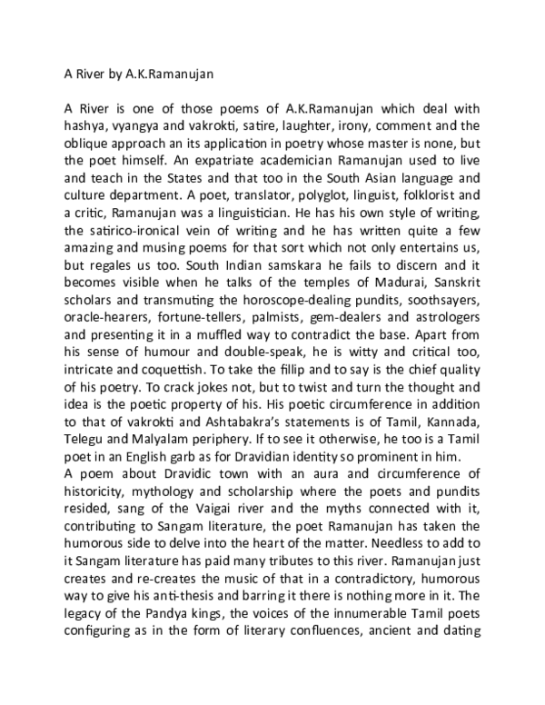 (DOC) A River by A. K.Ramanujan