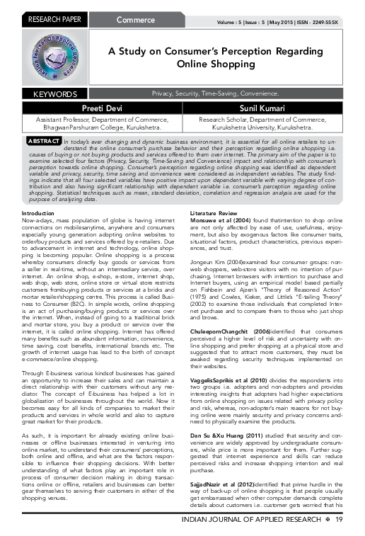 (PDF) A Study on Consumer's Perception Regarding Online Shopping