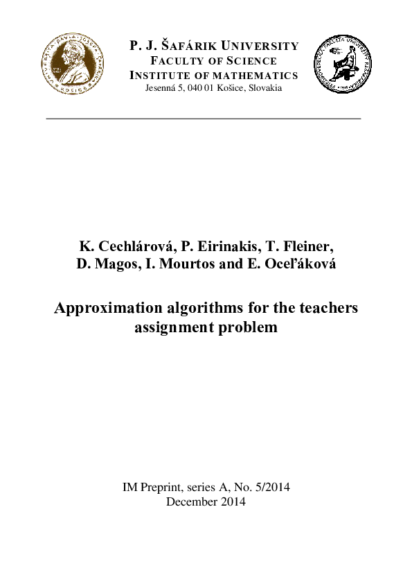 Pdf Approximation Algorithms For The Teachers Assignment Problem