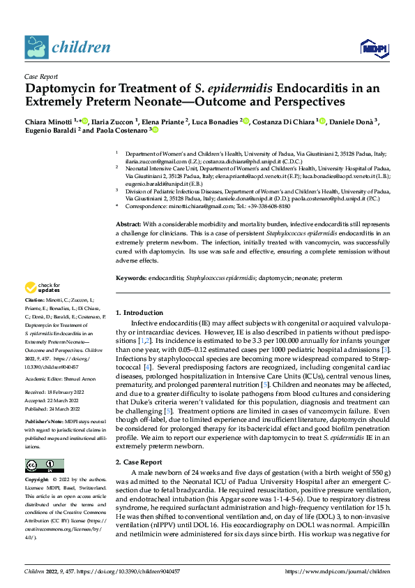 (PDF) Daptomycin for Treatment of S. Epidermidis Endocarditis in an ...