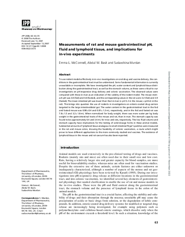 (PDF) Measurements of rat and mouse gastrointestinal pH, fluid and ...