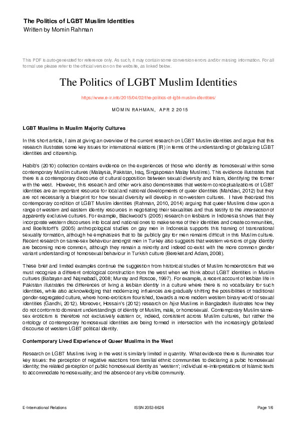 (PDF) The Politics of LGBT Muslim Identities