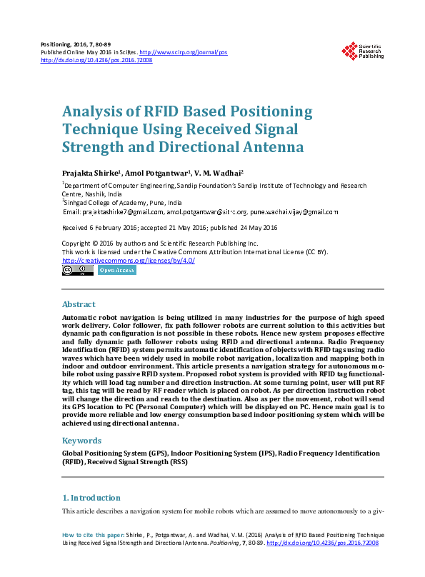 (PDF) Analysis of RFID Based Positioning Technique Using Received Signal Strength and ...