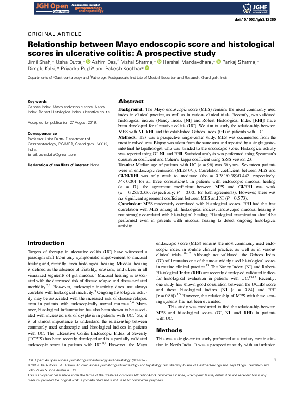 (PDF) Relationship between Mayo endoscopic score and histological ...