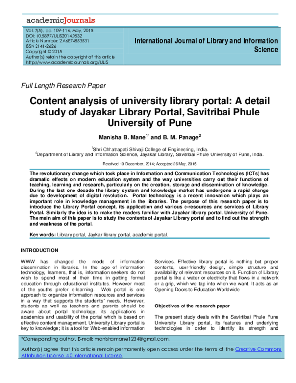 (PDF) Content analysis of university library portal: A detail study of ...