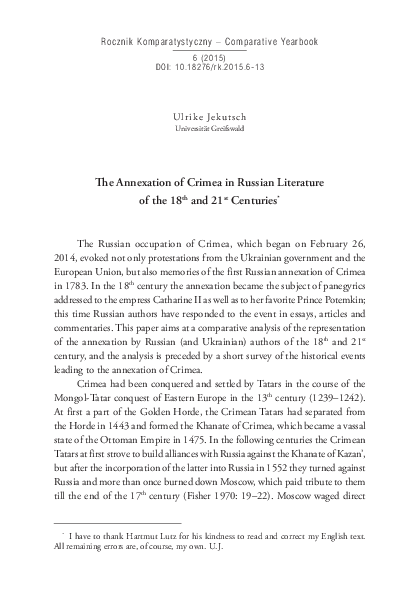 (PDF) The Annexation of Crimea in Russian Literature of the 18th and ...
