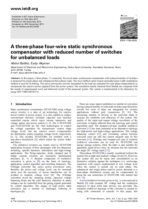 (PDF) A three‐phase four‐wire static synchronous compensator with ...