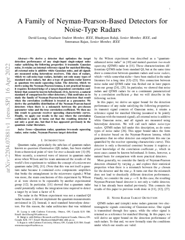 (PDF) A Family of Neyman-Pearson-Based Detectors for Noise-Type Radars