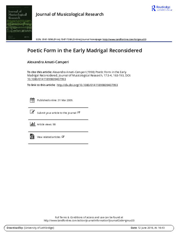 (PDF) Poetic form in the early madrigal reconsidered