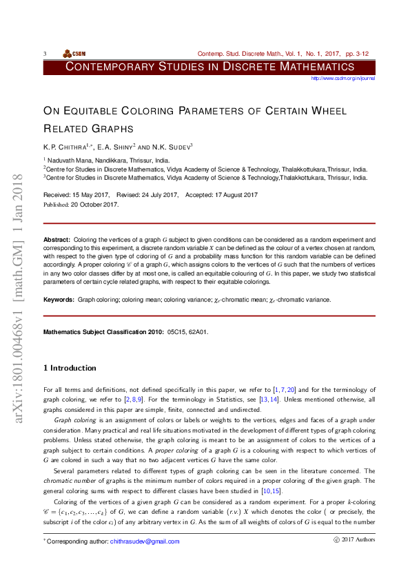 (PDF) On Equitable Coloring Parameters of Certain Cycle Related Graphs