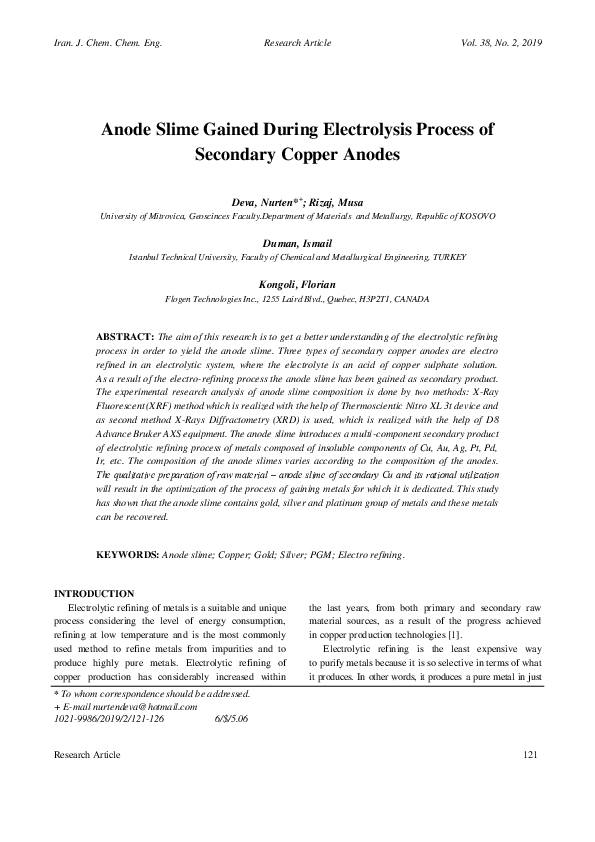 (PDF) Anode Slime Gained During Electrolysis Process of Secondary ...