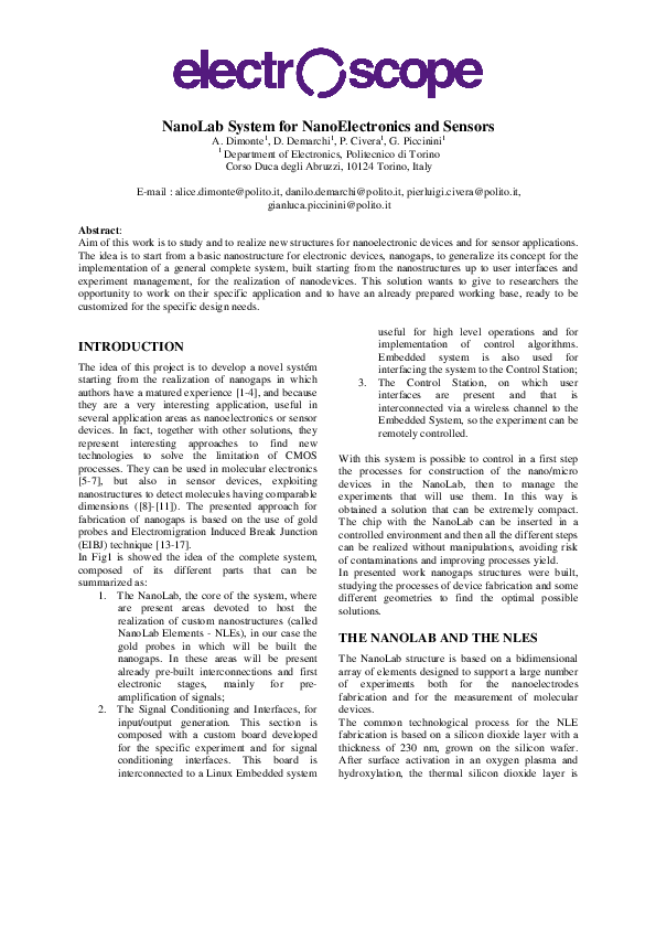 (PDF) NanoLab System for NanoElectronics and Sensors
