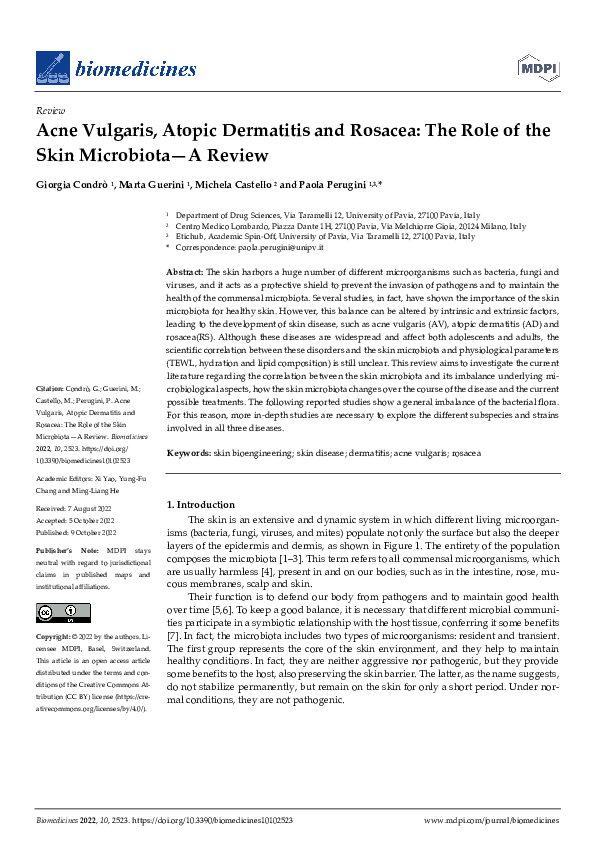(PDF) Acne Vulgaris, Atopic Dermatitis and Rosacea: The Role of the Skin Microbiota—A Review