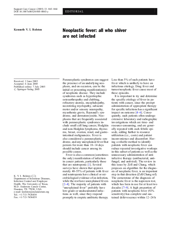 (PDF) Neoplastic fever: all who shiver are not infected