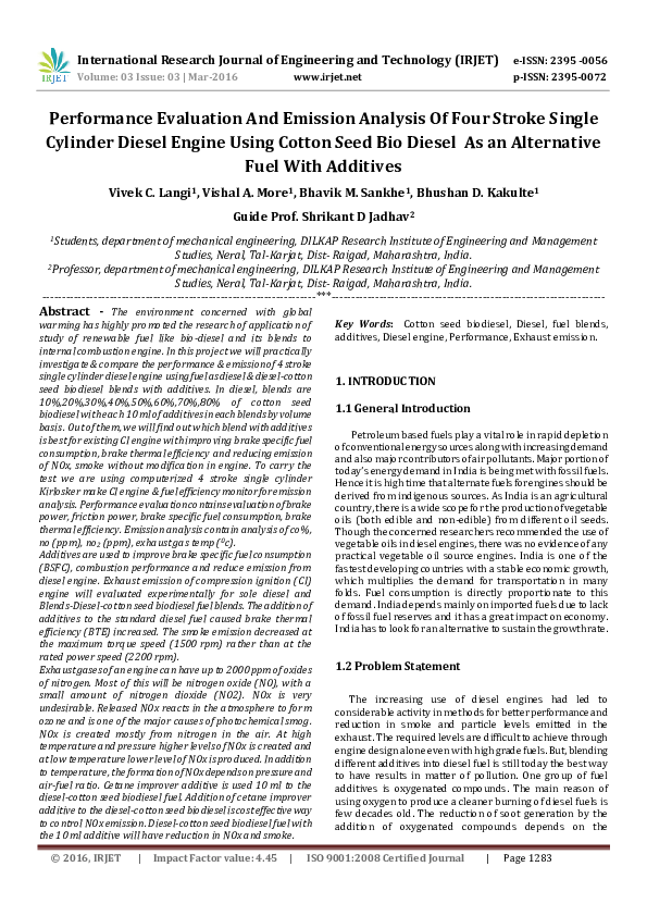 (PDF) Performance Evaluation and Emission Analysis of Variable Compression Ratio Direct ...
