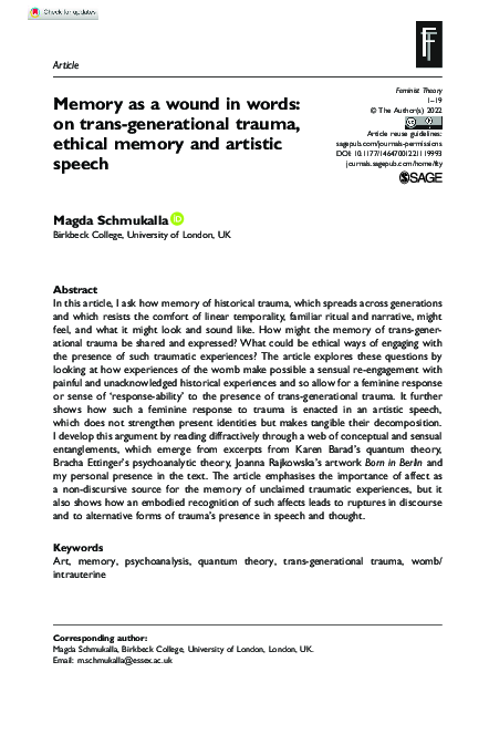 (PDF) Memory as a wound in words: on trans-generational trauma, ethical ...