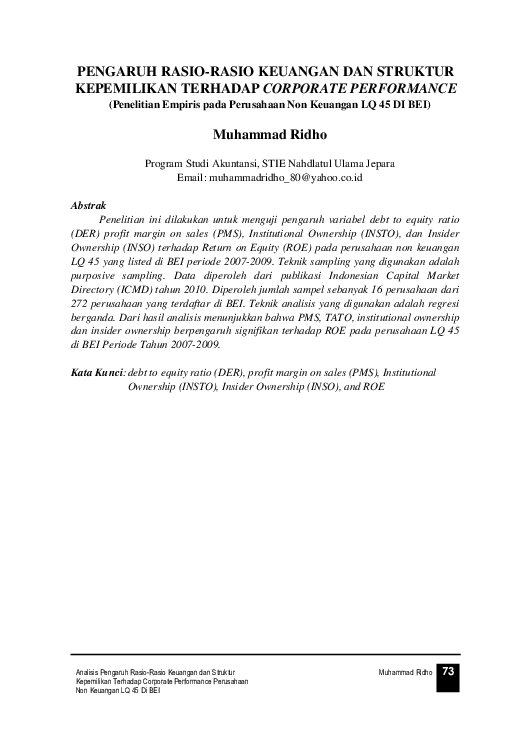 (PDF) PENGARUH RASIO-RASIO KEUANGAN DAN STRUKTUR KEPEMILIKAN TERHADAP ...