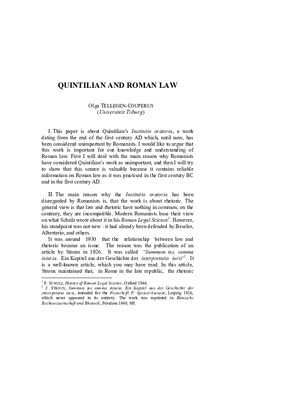 (PDF) Quintilian and Roman Law