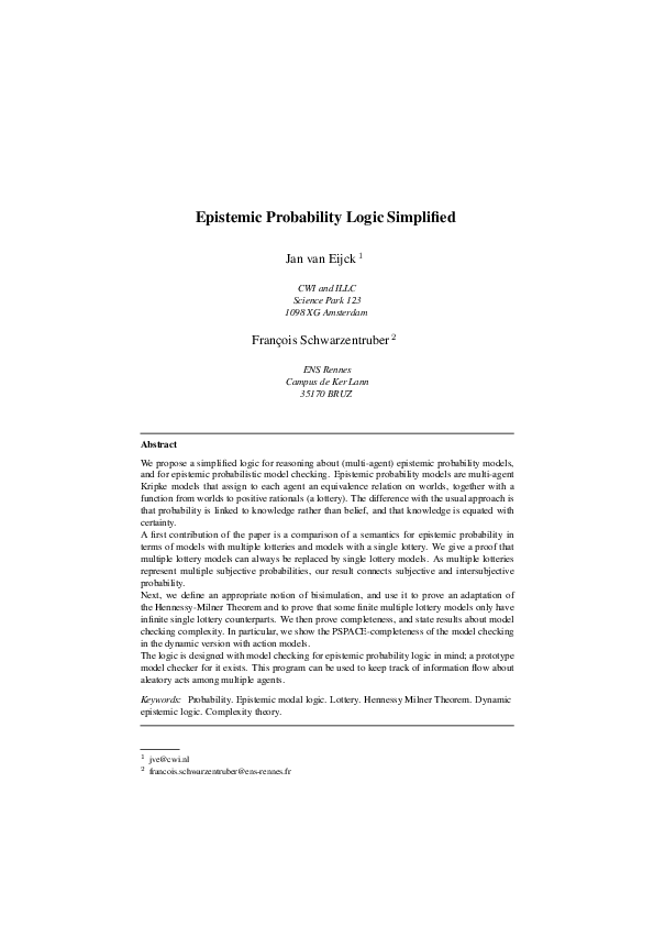 (PDF) Epistemic probability logic simplified