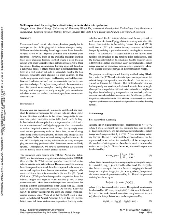 (PDF) Self-supervised learning for anti-aliasing seismic data interpolation