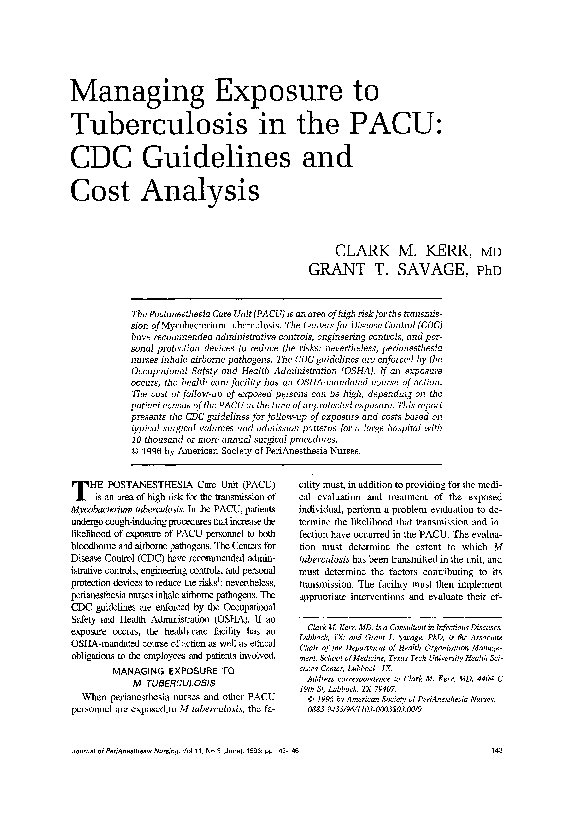 (PDF) Managing exposure to tuberculosis in the PACU: CDC guidelines and ...