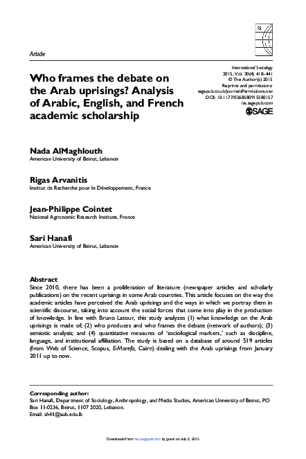 (PDF) Who frames the debate on the Arab uprisings? Analysis of Arabic ...
