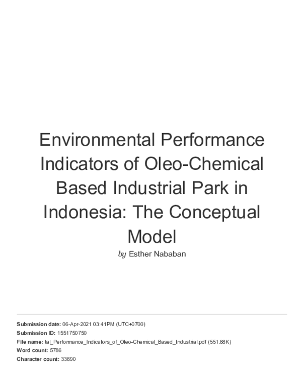 (PDF) Environmental Performance Indicators of Oleo-Chemical Based Industrial Park in Indonesia ...