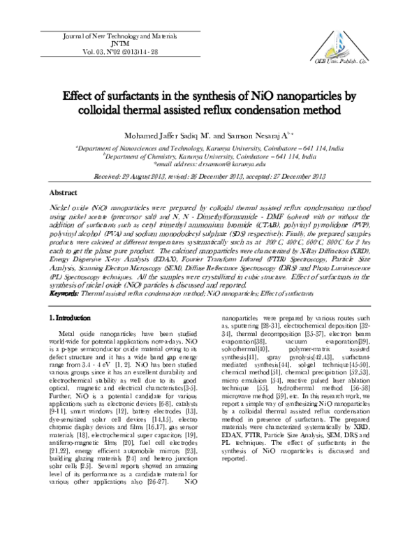 (PDF) Effect of Surfactants in the Synthesis of NiO Nanoparticles by ...