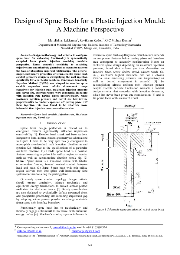 (PDF) Design of Sprue Bush for a Plastic Injection Mould: A Machine Perspective