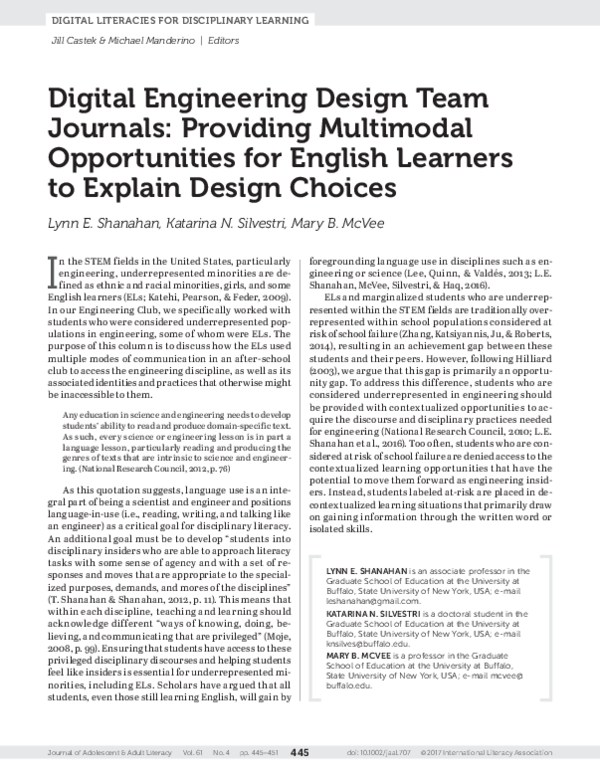 (PDF) Digital Engineering Design Team Journals: Providing Multimodal ...