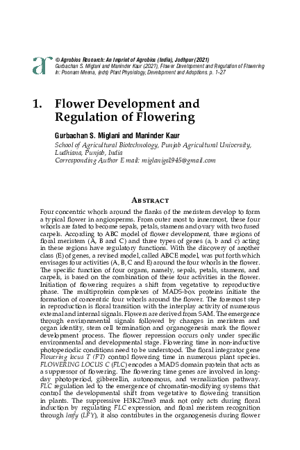 (PDF) Flower Development and Regulation of Flowering