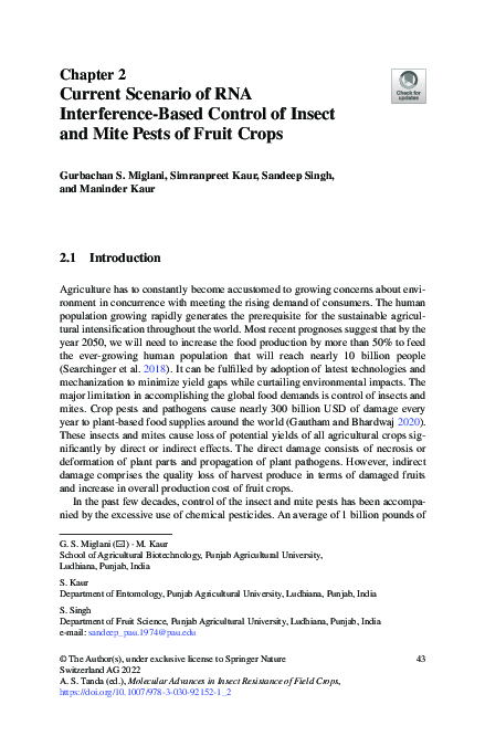 (PDF) Current Scenario of RNA Interference-Based Control of Insect and ...