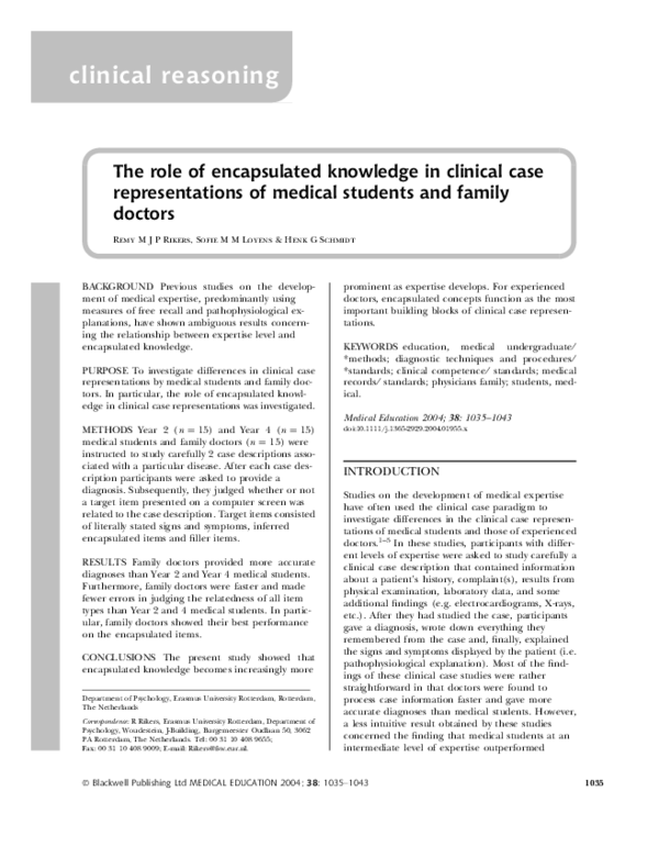 (PDF) The role of encapsulated knowledge in clinical case representations of medical students ...