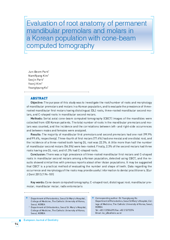 (PDF) Evaluation of root anatomy of permanent mandibular premolars and ...