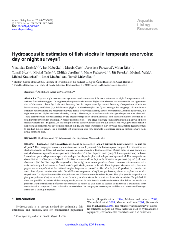 (PDF) Hydroacoustic estimates of fish stocks in temperate reservoirs ...