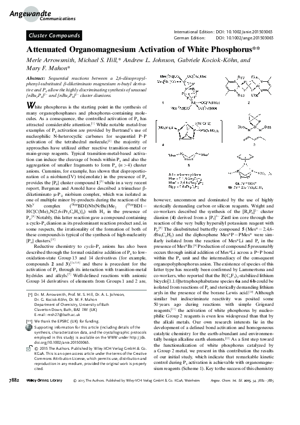 (PDF) Attenuated Organomagnesium Activation of White Phosphorus | Merle ...