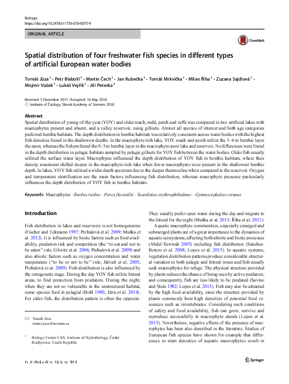 (PDF) Spatial distribution of four freshwater fish species in different ...