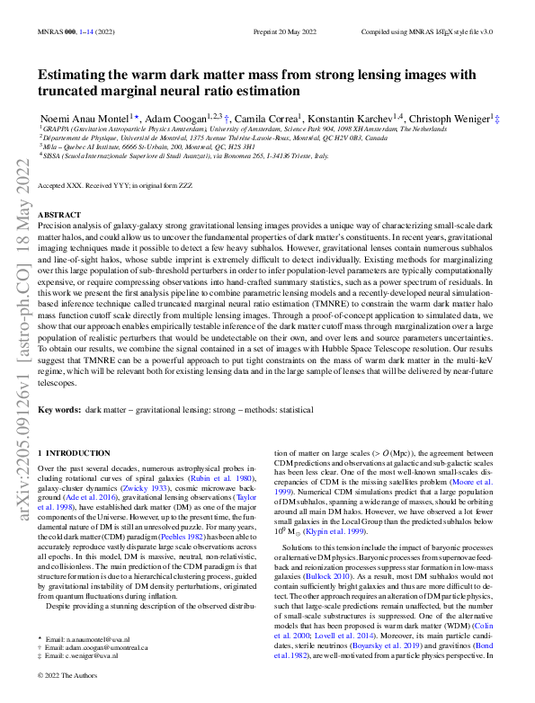 (PDF) Estimating the warm dark matter mass from strong lensing images with truncated marginal ...