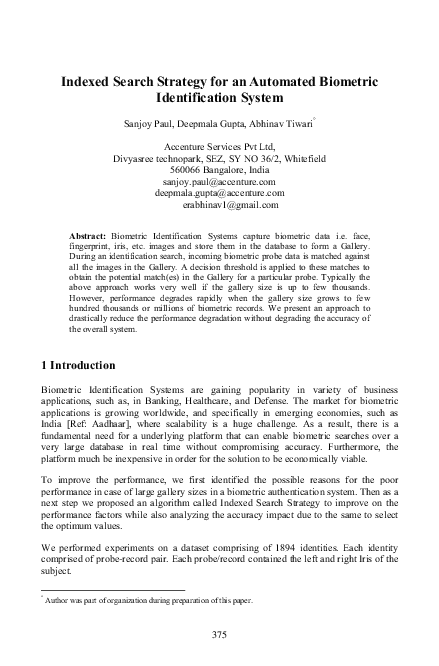 (PDF) Indexed search strategy for an automated biometric identification ...